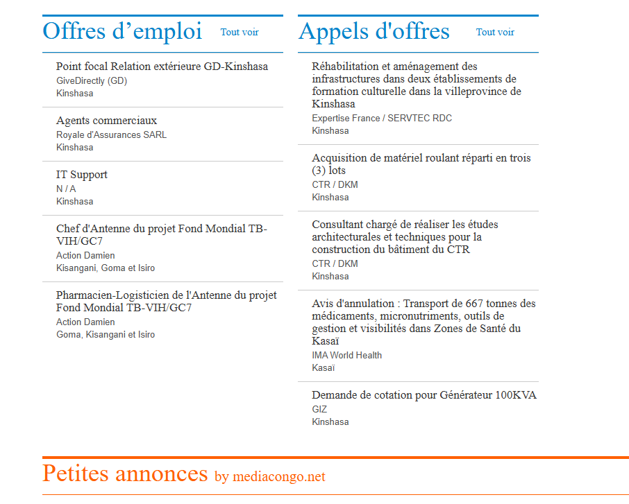 Mediacongo.net Offres D’Emploi En RDC Aujourd’hui